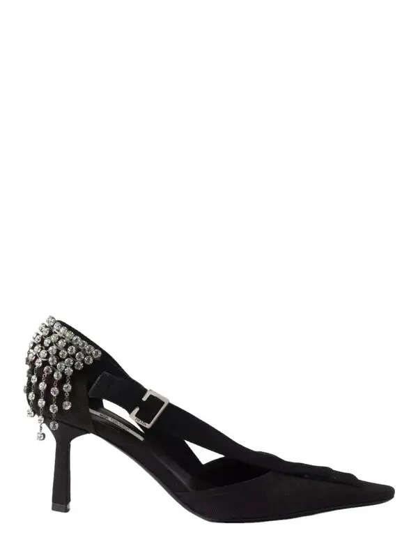 Prada Crystal-appliqués Canvas Pumps - Black