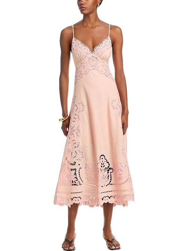 Farm Rio Richelieu Slip Midi Dress - Light Pink
