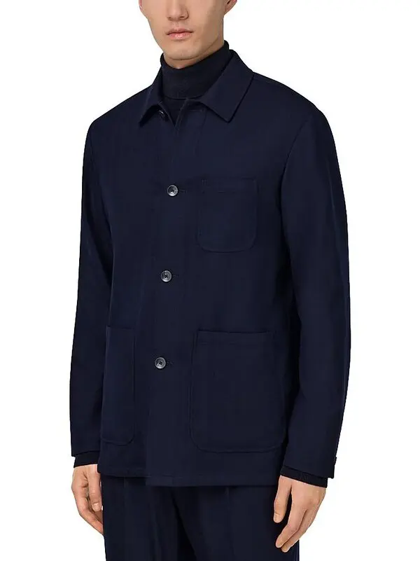 Boggi Milano Herringbone Shirt Jacket - Navy Blue
