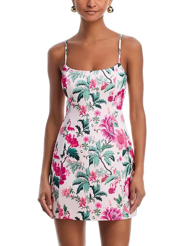 French Connection Christa York Satin Floral Mini Dress - Pink Icing
