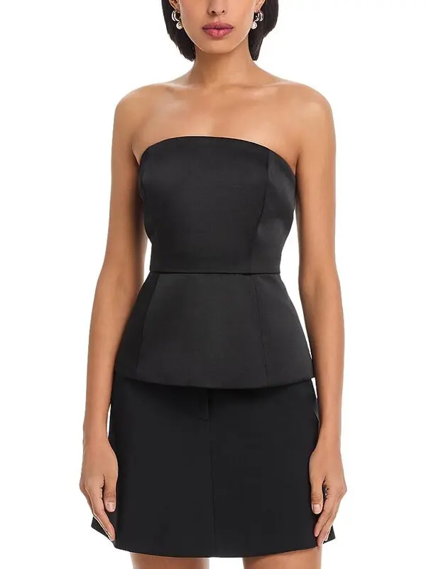 French Connection York Satin Strapless Peplum Top - Black