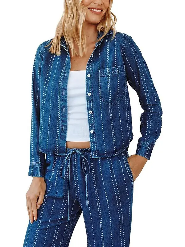Bella Dahl Long Sleeve Cropped Shirt - Indigo Stripe