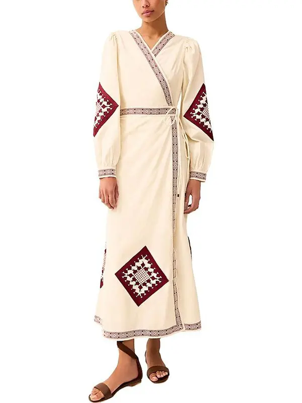 MARIE OLIVER Naomi Embroidered Wrap Dress - Ruby