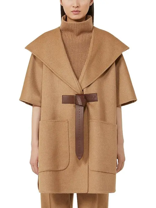 Max Mara Wool Cape With Leather Belt - Camel