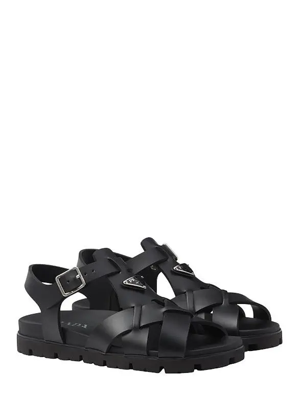 Prada Crisscross Rubber Sandals - Black