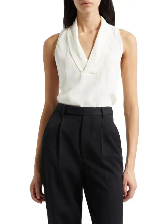 BOSS Sleeveless Silk Shawl Collar Top - Soft Cream
