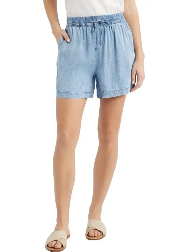 BEACHLUNCHLOUNGE Tie Waist Chambray Shorts - Medium Wash