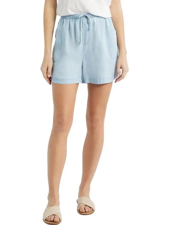 BEACHLUNCHLOUNGE Yoko Tie Waist Chambray Shorts - Bleach Wash