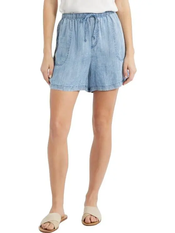 BEACHLUNCHLOUNGE Yoko Tie Waist Chambray Shorts - Medium Wash