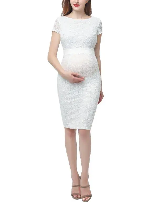 KIMI + KAI Lyanna Maternity Lace Sheath Dress - White