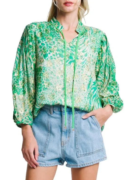 CIEBON Bari Metallic Star Top - Green Multi