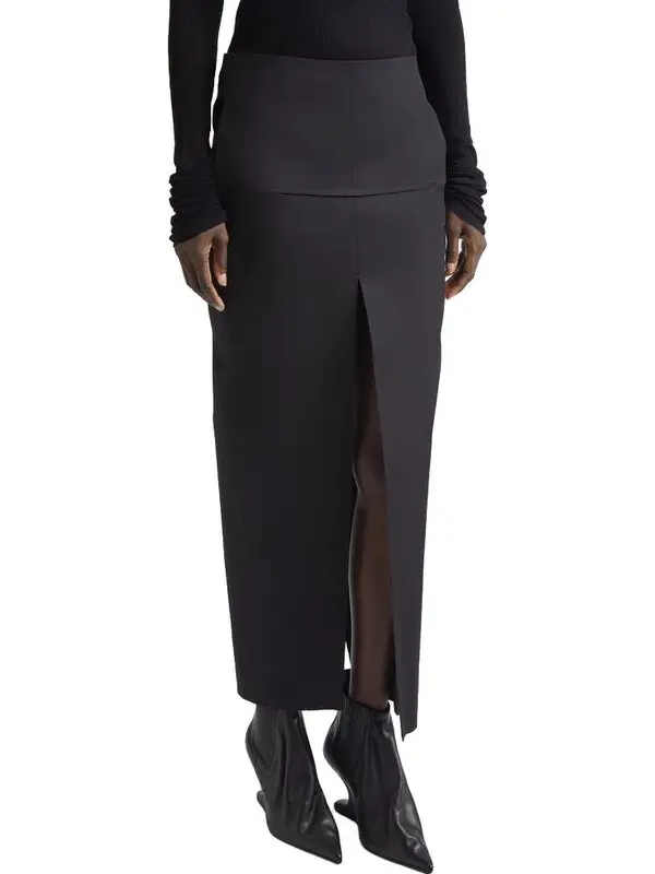 Rick Owens Sliced Stretch Poplin Maxi Skirt - Black