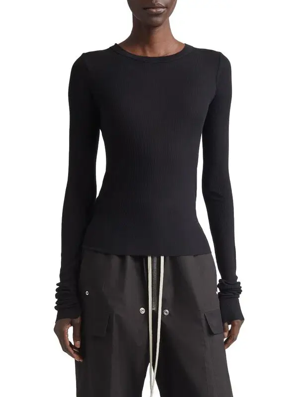 Rick Owens Crop Rib Long Sleeve T-shirt - Black