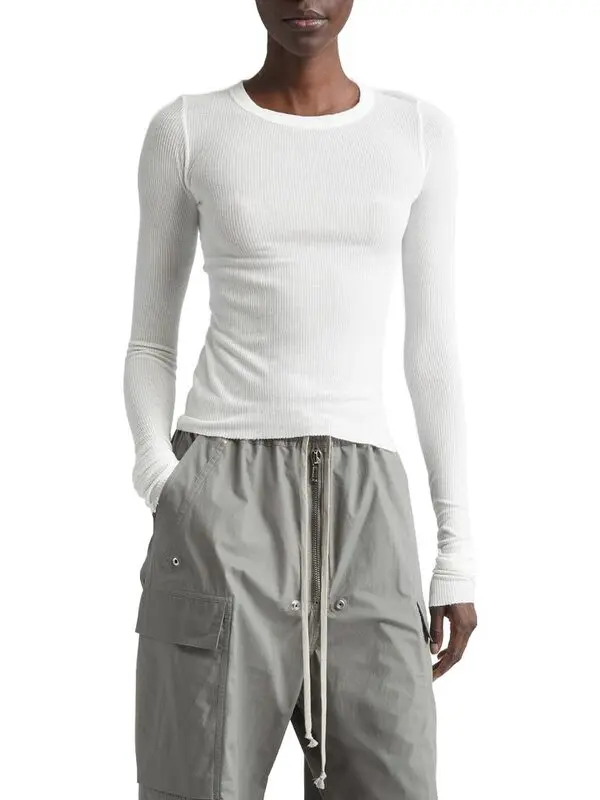 Rick Owens Crop Rib Long Sleeve T-shirt - Milk