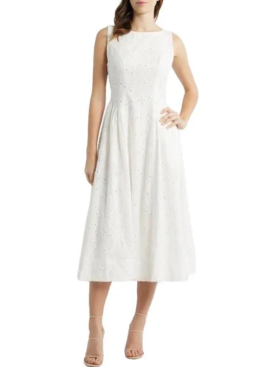 ALL IN FAVOR Broderie Anglaise Fit & Flare Midi Dress - White