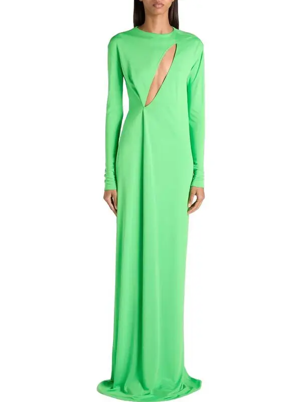 TOM FORD Slash Cutout Long Sleeve Jersey Gown - Green Clover