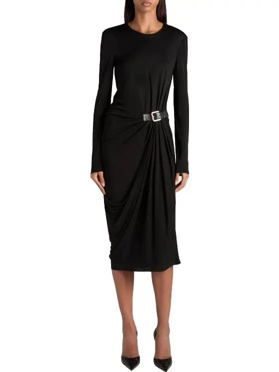 TOM FORD Gathered Waist Long Sleeve Jersey Dress - Black
