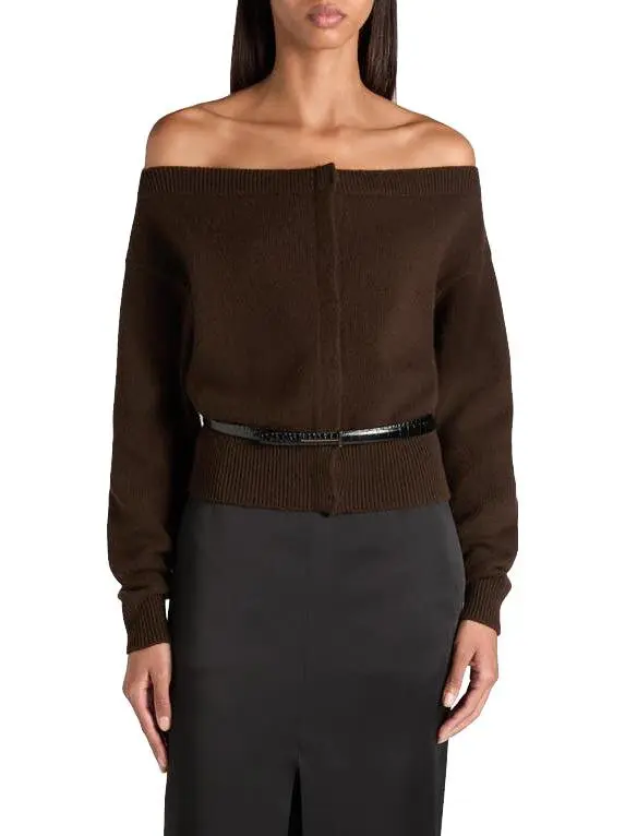 TOM FORD Off-the-shoulder Cashmere Cardigan - Chocolate Torte