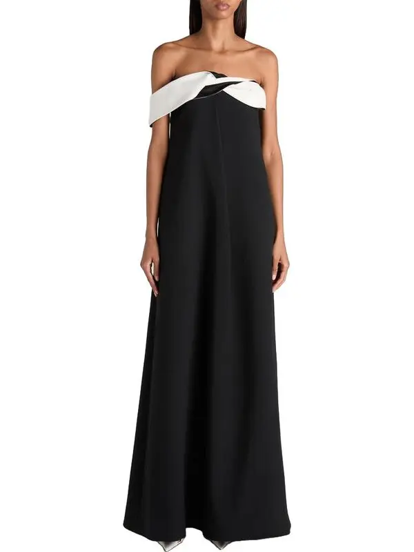 TOM FORD Draped Neck Crepe Gown - Black/off White