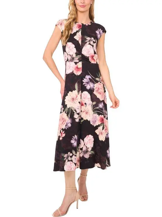 Ted Baker London Gabriela Floral Midi Dress - Black/coral Pink