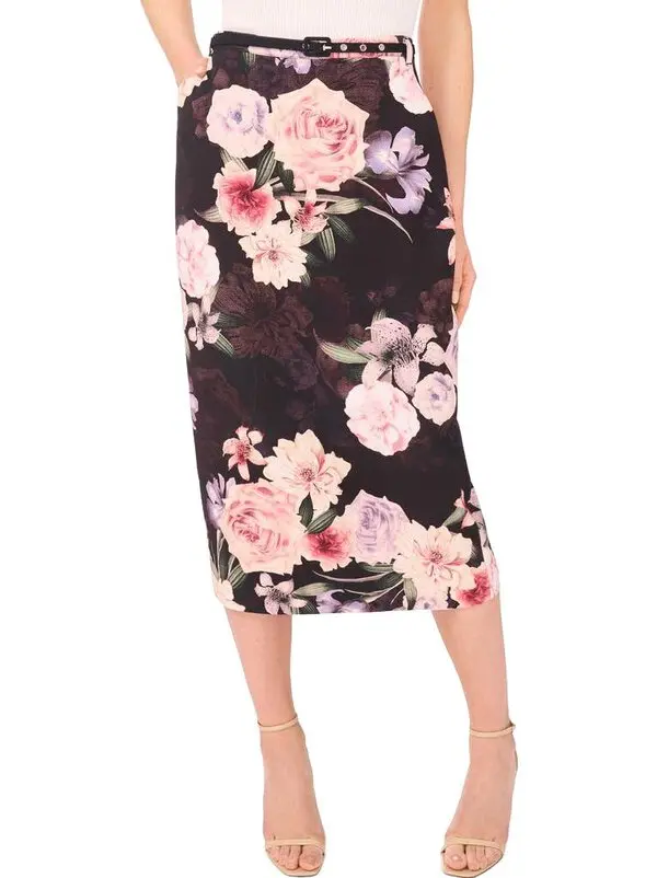 Ted Baker London Floral Pencil Skirt With Belt - Coral Pink