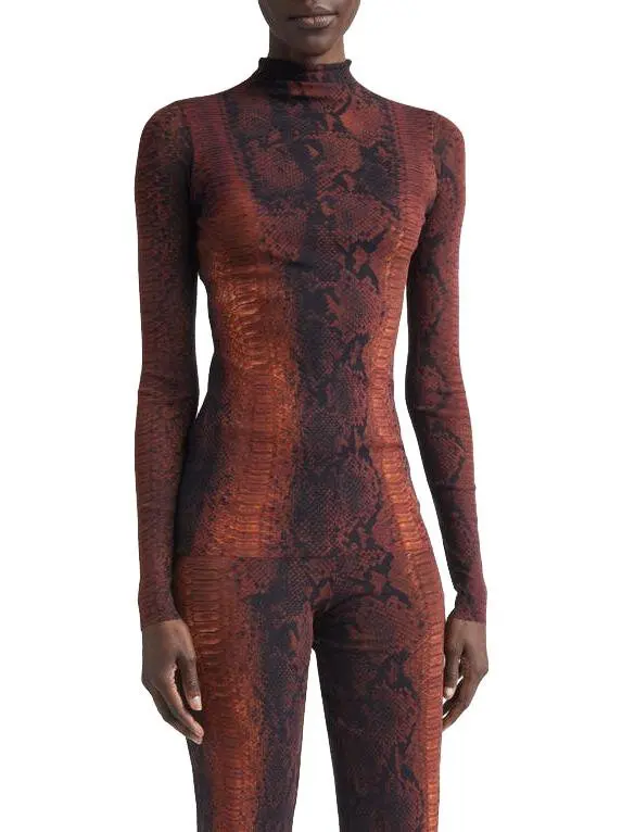 Jean Paul Gaultier Snakeskin Print Long Sleeve Mesh Top - Brown/black