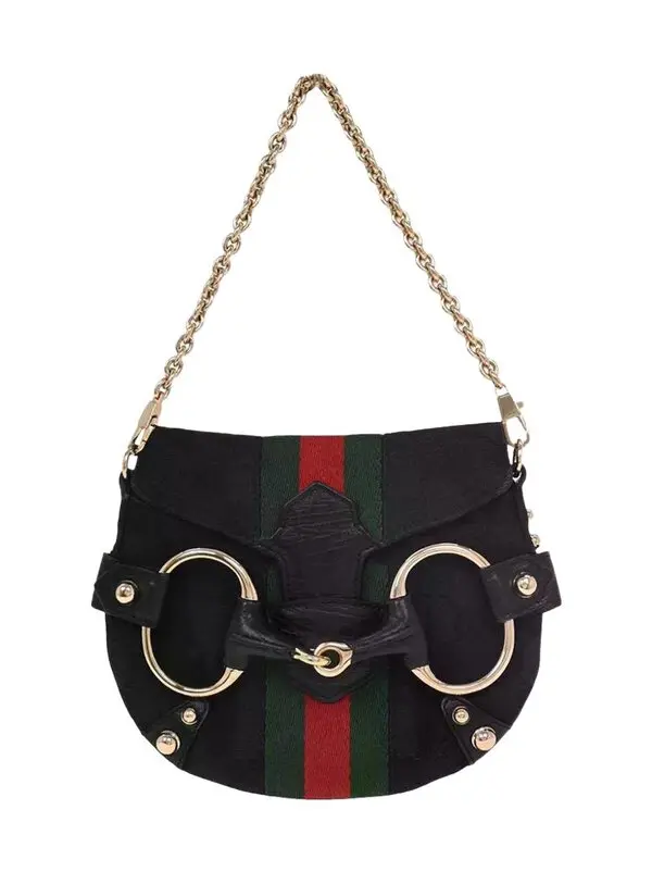 Gucci 1990-2000s Horsebit Canvas Shoulder Bag - Black