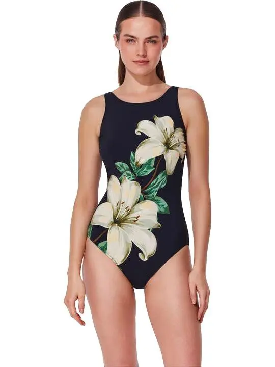 GOTTEX Floral Post Mastectomy High Neck One-piece - Black-cream