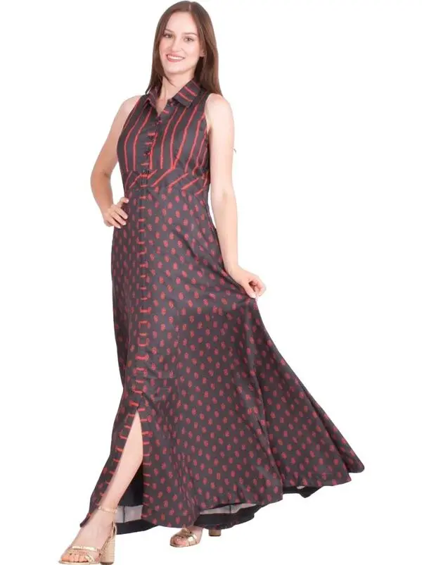 RAAS Meher Slit Button Up Maxi Dress - Black
