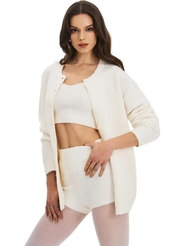 MISS CIRCLE Orla Wool-blend Ribbed Knit Cardigan - White