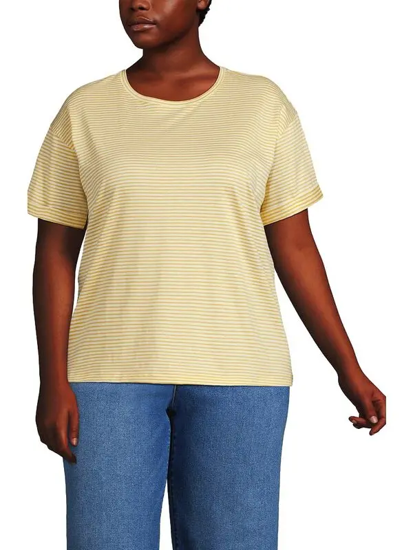 LANDS' END Oversized Supima Cotton Crew Neck T-shirt - Goldenrod Micro Stripe