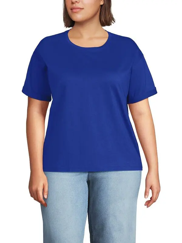 LANDS' END Oversized Supima Cotton Crew Neck T-shirt - Vibrant Lapis