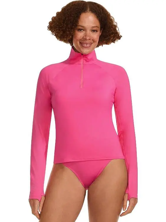 LANDS' END Long Sleeve Rash Guard Cover-up - Pink Azalea