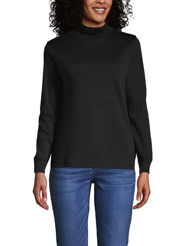 LANDS' END Long Sleeve Supima Mock Turtleneck - Black