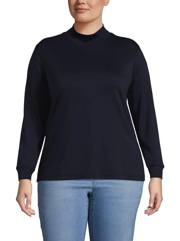 LANDS' END Long Sleeve Supima Mock Turtleneck - Radiant Navy