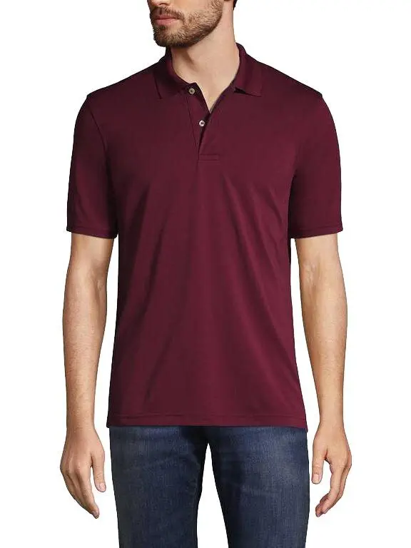 LANDS' END Short Sleeve Polyester Polo - Burgundy