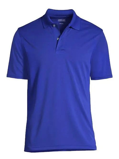 LANDS' END Short Sleeve Polyester Polo - Dark Cobalt Blue