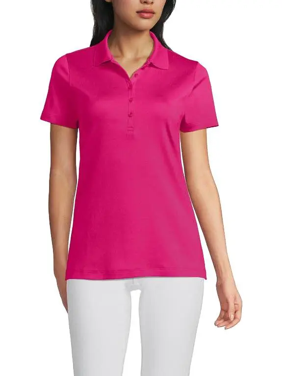 LANDS' END Supima Cotton Polo Shirt - Cherry Fuchsia