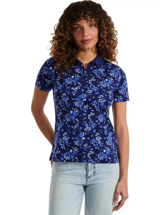 LANDS' END Supima Cotton Polo Shirt - Midnight Sky Poetic Floral