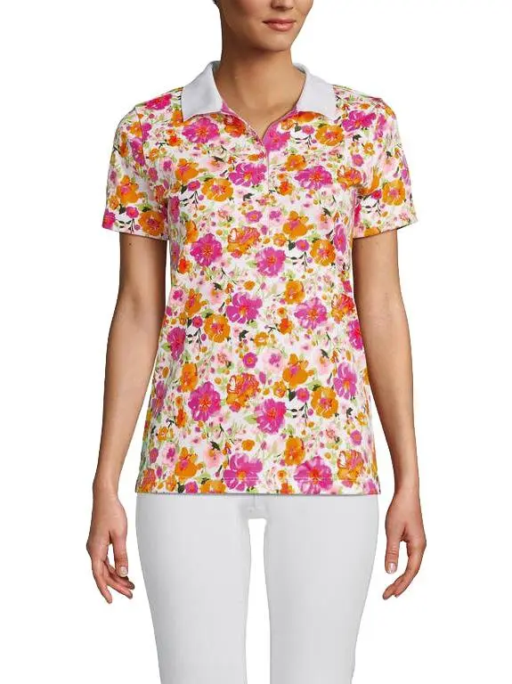 LANDS' END Supima Cotton Polo Shirt - White Multi Painted Blooms