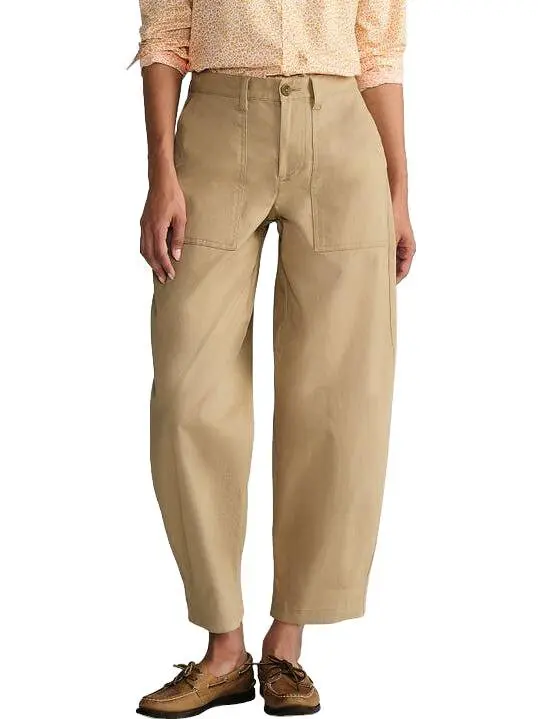LANDS' END High Rise Barrel Leg Chino Pants - Desert Tan