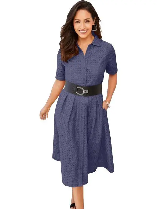 JESSICA LONDON Eyelet Shirt Dress - Deep Dusk