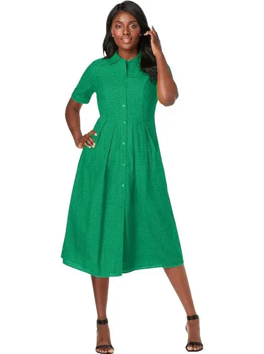 JESSICA LONDON Eyelet Shirt Dress - Kelly Green