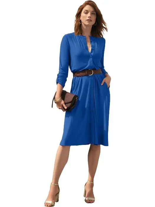 JESSICA LONDON A-line Shirt Dress With Roll-tab Sleeves - Dark Sapphire