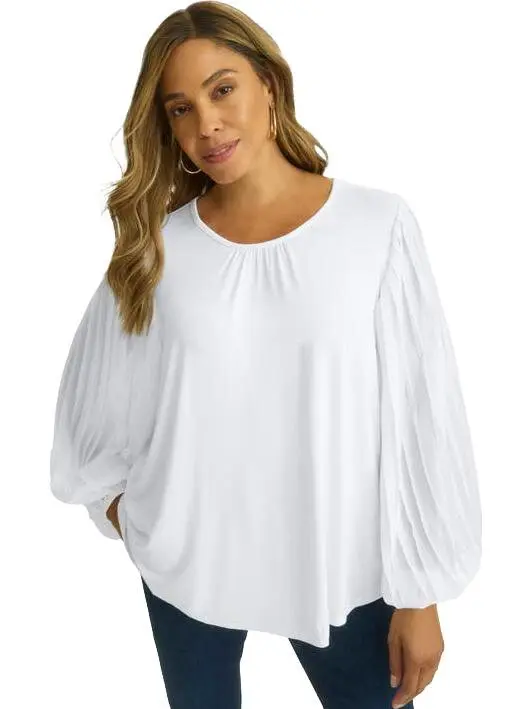 JESSICA LONDON Stretch Pleated Sleeve Top - White