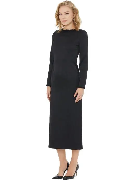 GIZIA Maxi Dress With Neckline Trim And Zippered Closure - Black