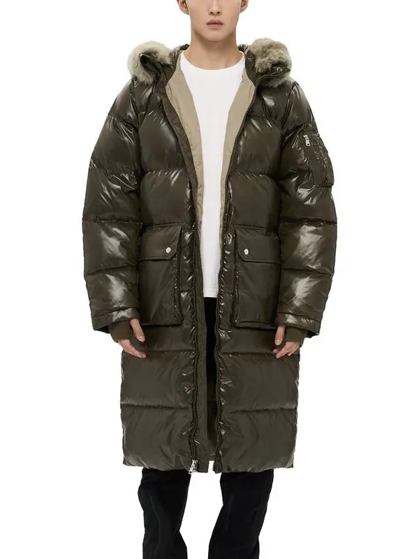 ALPHA STYLE Audet Long Hooded Down Parka - Green