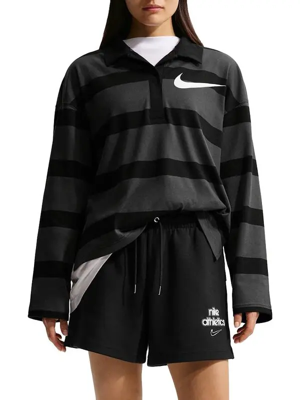 Nike Sportswear Prep Stripe Cotton Top - Dark Smoke Grey/black/sail