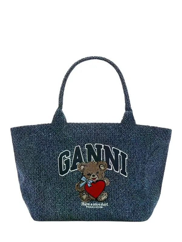 GANNI Logo Graphic Tote Bag - Blue