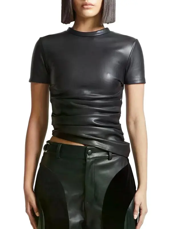 Manière De Voir Ruched Faux-leather T-shirt - Black